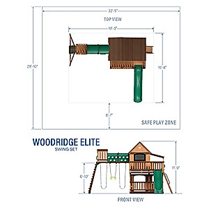 Backyard Discovery Woodridge Elite All Cedar Wood Swing Set, Upper and Lower Deck, Sandbox, Vented Tunnel, Rock Climbing Wall, Coated Rope Belted Swings, Acrobat Bar, Bench Seating, 10 ft Slide