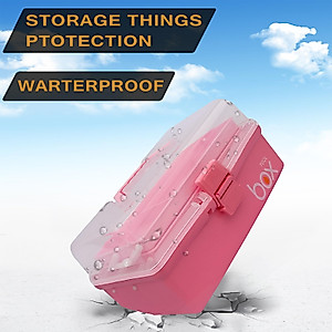 VOAUCEAN 12'' Three-Layer Folding Storage Box, Art Crafts Case,Organization Portable Handled Tool Box for Sewing,Makeup,Tackle,Medical Supply Organizer (Pink)