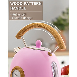 Electric Tea Kettle, 1.7Liter Stainless Steel Tea Kettle Hot Water Boiler with Thermometer, BPA Free, SMOLON 1500W Pour-Over Kettle Teapot with LED Indicator Auto Shut-Off & Boil-Dry Protection, Pink