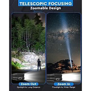 Victoper New Flashlight 2 Pack, 2000 Lumen 5 Modes Tactical LED Flash Light, High Lumens Bright Waterproof Flashlights, Zoomable Flash Lights for Camping Emergencies Outdoor Home, Gift for Dad & Men