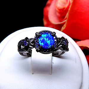 Ginger Lyne Collection Sloane Blue Black Plated Simulated Fire Opal Purple CZ Ring Size 8