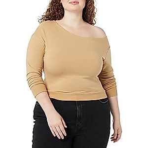 Daily Ritual Women's Terry Cotton & Modal Cut Out Shoulder Sweatshirt, Tan, Small