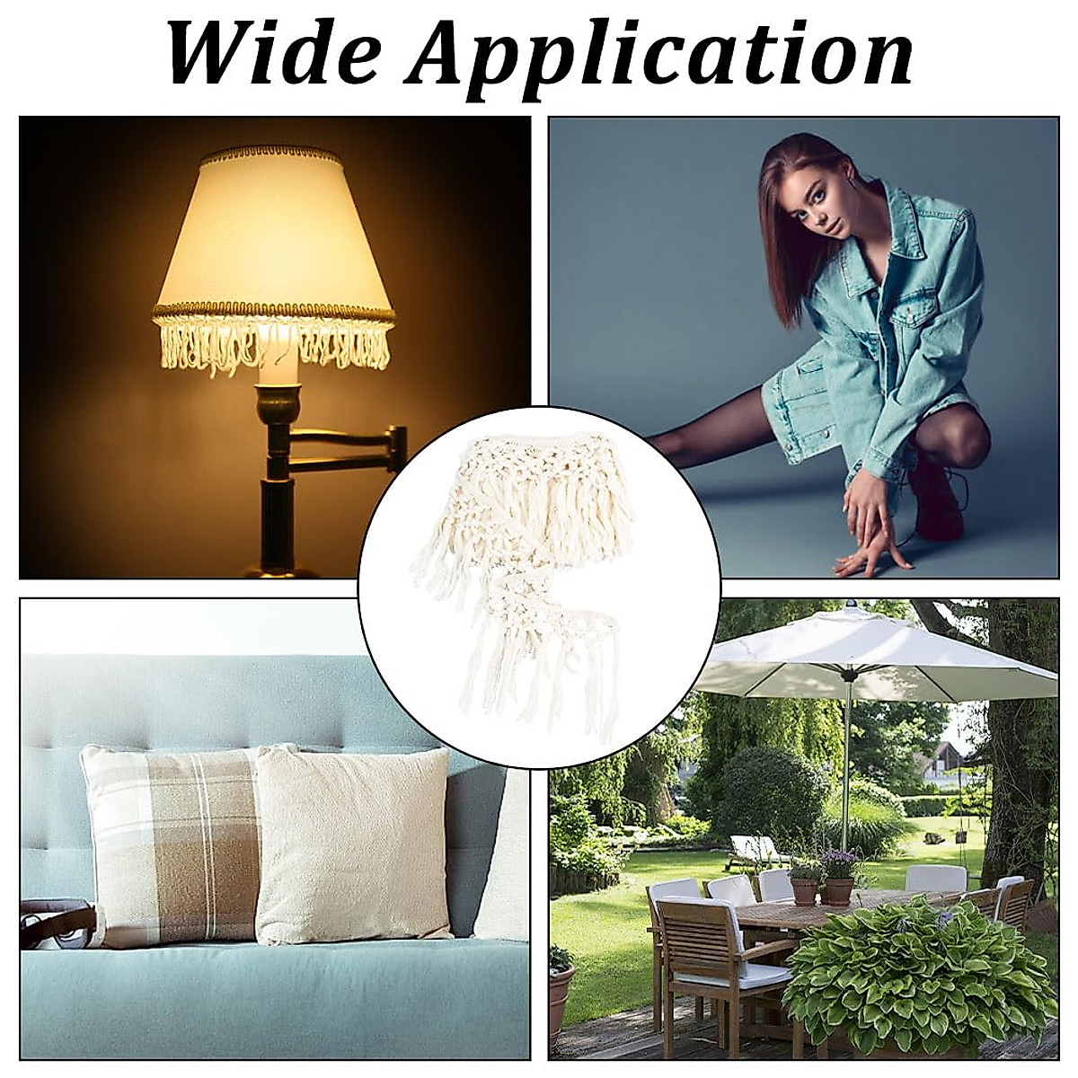 WEBEEDY 5 Yards 13cm Wide Tassel Fringe Trim White Trim Fringe by The yard Boho Tassel Ribbon for Table Clothes Accessories Lamp Shade Decoration Wedding Dress Sewing Edging Crafts, Beige