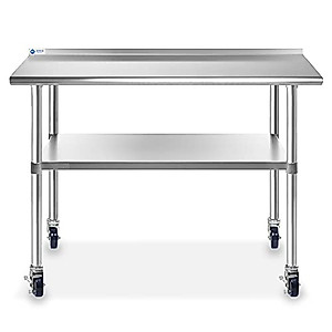 GRIDMANN Stainless Steel Table 48 in. x 24 in., NSF Commercial Kitchen Prep & Work Table w/ Backsplash and Wheels