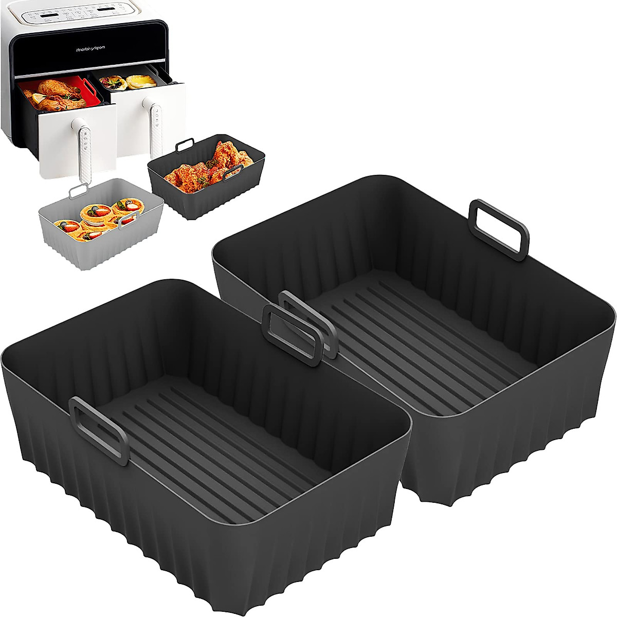 2 Pcs Silicone Air Fryer Liners for Ninja Foodi DZ201 DZ401 6-in-1 8-10QT, Air Fryer Accessories for Ninja Instant Vortex Plus, Reusable Air Fryer Liner, Non-Stick | Easy Cleaning