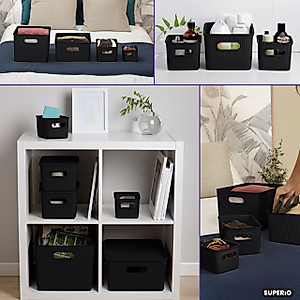 Superio Ribbed Collection - Decorative Plastic Open Home Storage Bins Organizer Baskets, Medium Brown (2 Pack) Container Boxes for Organizing Closet Shelves Drawer Shelf 5 Liter