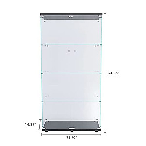 Zacis Modern 4-Tier Tempered Glass Display Case, Floor-Standing Showcase Display Cabinet with Lock, Display Shelf Curio Cabinet with Glass Doors for Collectibles, Trophy, Action Figures, China