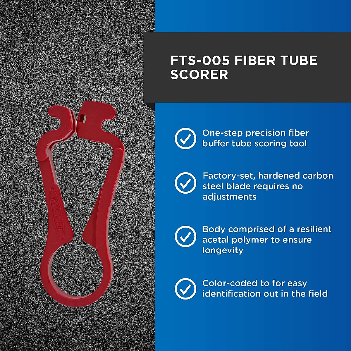 Miller FTS-005 Red Fiber Tube Scorer, Easily Portable Tool for Working Technicians, Electricians, and Installers, For Tubes Up to 2 Millimeters in Diameter