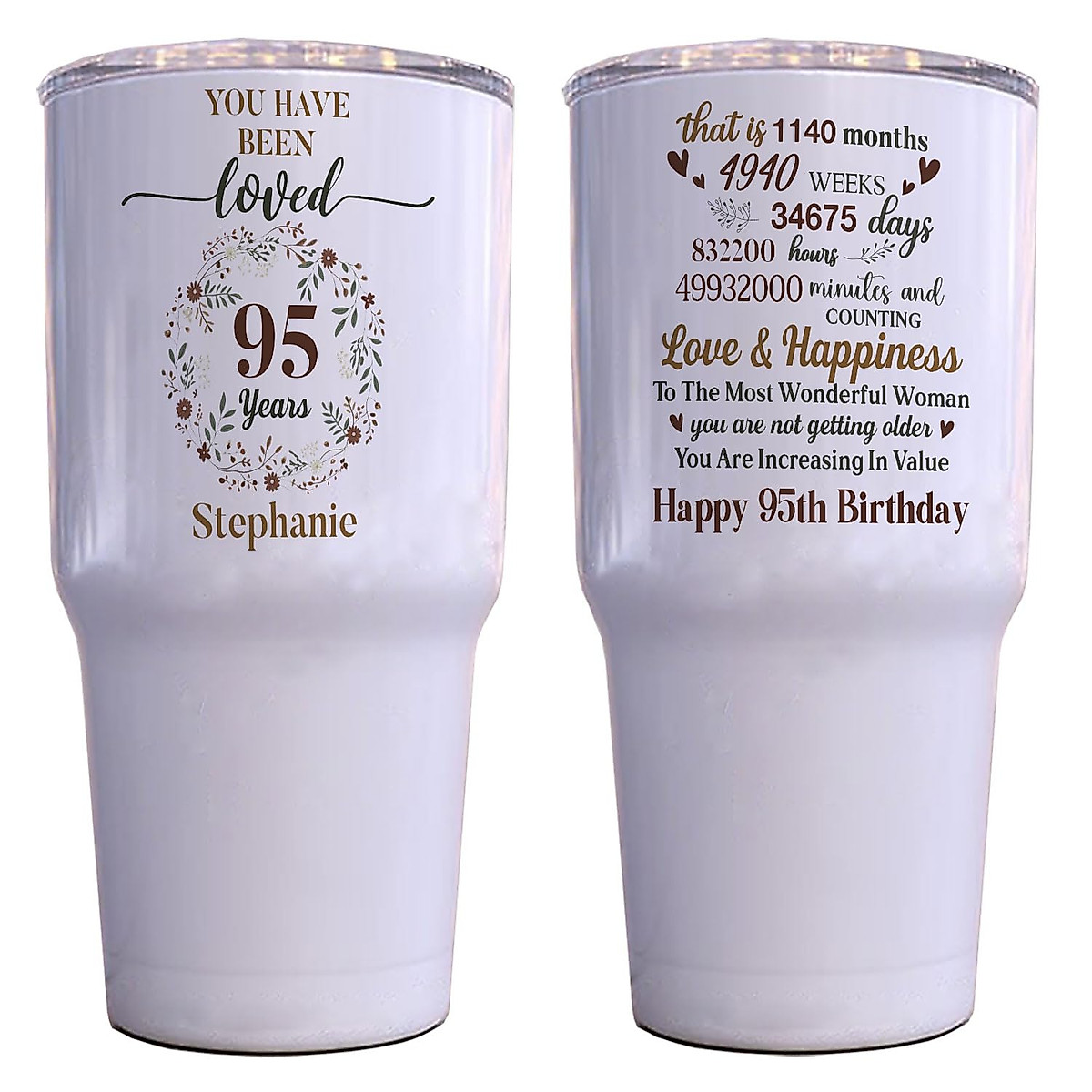 Wonderful Floral 95th Birthday Gift, You Have Been Loved 95 Years Fabulous Birthday Custom Personalized Name Insulated Tumbler 30oz Lid