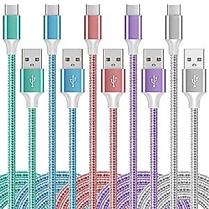 USB Type C to USB A Cable, 5Pack【3/3/6/6/10FT】 Fast Charging Long Android USBC Phone Power Charger Braided Cord for Samsung Galaxy S22 S21 S20 A20 A50 S10 LG Motorola Android Type-C Cables