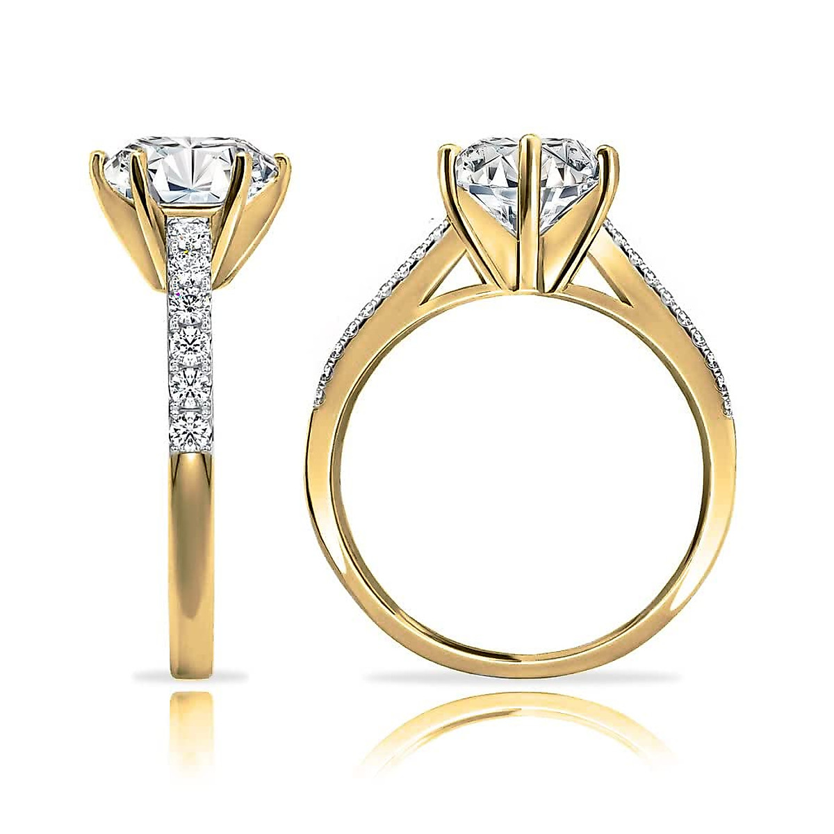 Hoops & Loops Yellow Gold Flashed Sterling Silver 8mm Round Cubic Zirconia 6-Prong-set Solitaire Bridal Ring for Women, Size 6