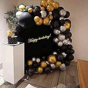 Black Gold Silver Balloon Garland kit, 112pcs Black and gold balloons Metallic Balloons for New Year Birthday Wedding Graduation Party Decoration