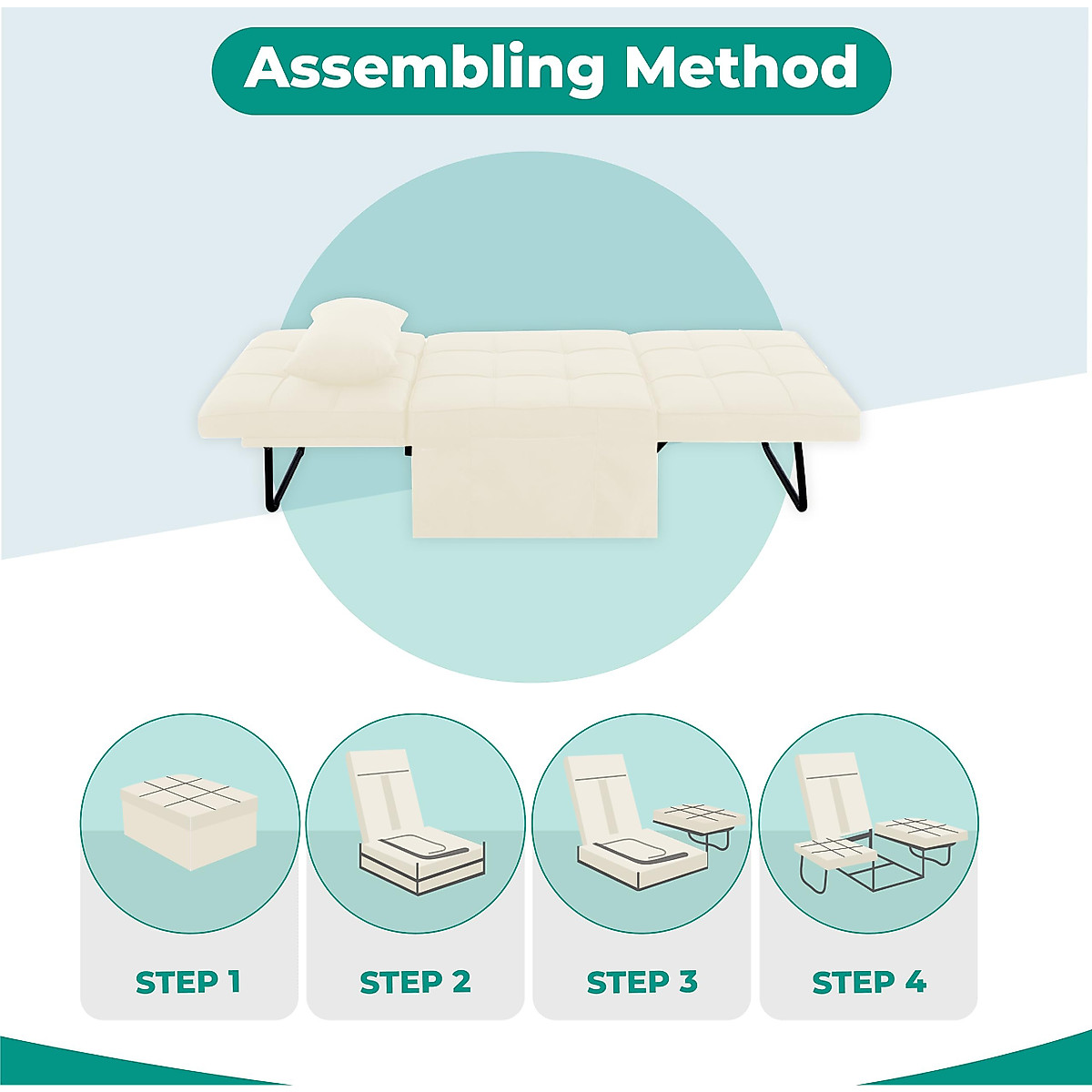 Naomi Home Convertible Sofa Bed, 4 in 1 Chair Bed Sleeper for Adults, Linen Sleeper Sofa Bed Chair, Ottoman Bed Sleeper with Adjustable Backrest, Modern fold Out Chair Bed for Living Room, Cream