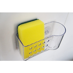 AMUONTY Sponge Holder for Kitchen Sink Suction,Plastic Sink Brush Sponge Caddy Sink Organizer-(5.7" x 2.4" x 3.1"),Clear