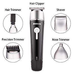 Abbicen New 5 in 1 Multi-functional Beard Trimmer Men's Grooming Kit Dual Shaver Body Trimmer Precision Nose & Ear Trimmer Waterproof Recharqeable Cordless (Black)