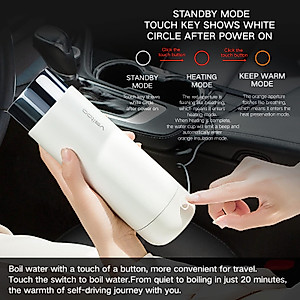 VSITOO Car Electric Kettle Travel Kettle Mini Tea Kettle Electric Water Boiler With Automatic Shut off & Keep Warm, Electric 306 Stainless Steel Water Boilers with One Key to Boil Water, DC12V/24V