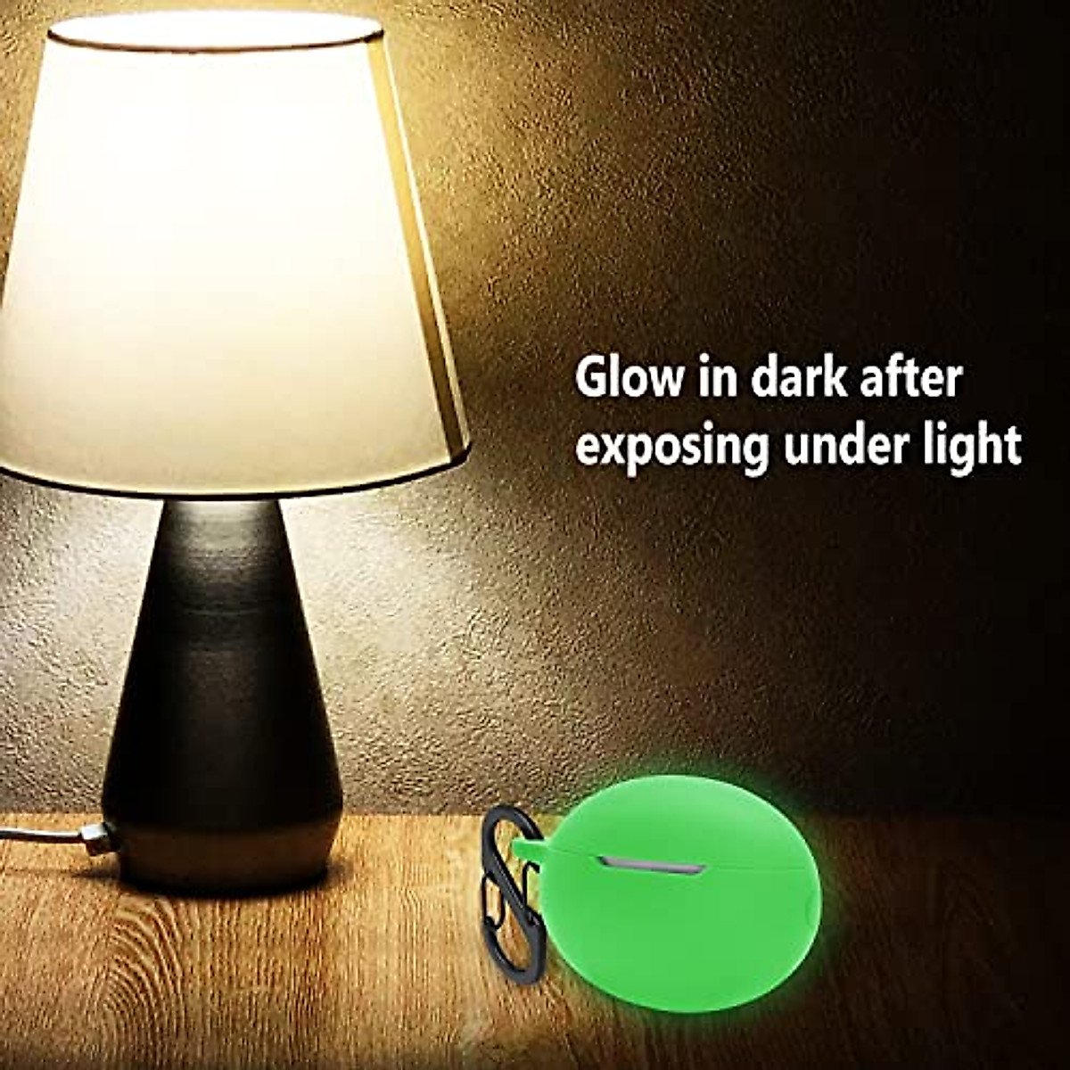 Geiomoo Silicone Case Compatible with FreeBuds 4i, Protective Cover with Carabiner (Luminous Green)