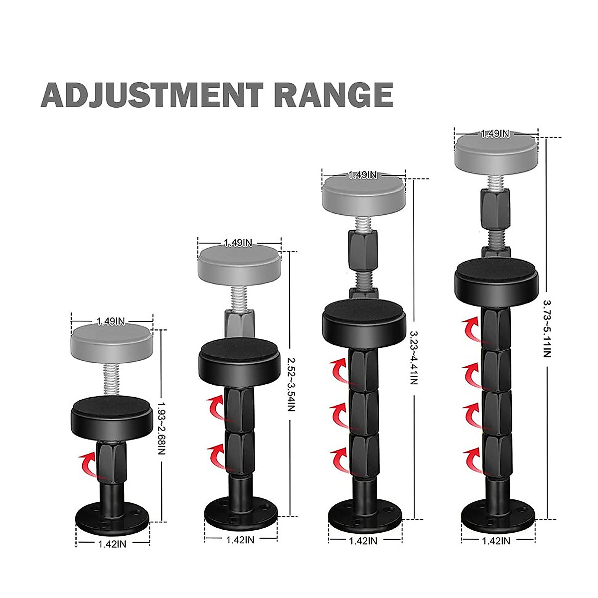 Neatbuddy 2PC Black Adjustable Bed Frame Anti-Shake Tool , Headboard Stoppers with Free Furniture Pad, Protect The Wall from Banging (1.18-4.92in)