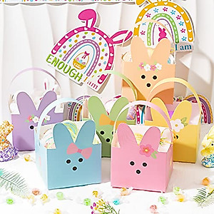 H1vojoxo 24PCS Easter Treat Boxes for Kids, Easter Candy Boxes with Handle, Easter Bunny Rabbit Cardboard Boxes, Goody Cookies Containers for Easter, Easter Boxes for School Classroom Party Favor