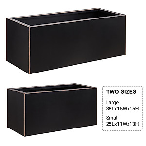 Wallowa Metallic Heavy Rectangle Planter Box for Outdoor/Indoor 25Lx11Wx13H Inches 22Pounds Black
