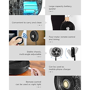 ICEBIRDS Portable Oscillating Standing Fan, 10" Foldaway Desk Fan, 10800mah Rechargeable Quiet Height Adjustable Floor Fan, 50H Working Time, Pedestal Fans for Indoor, Outdoor Camping