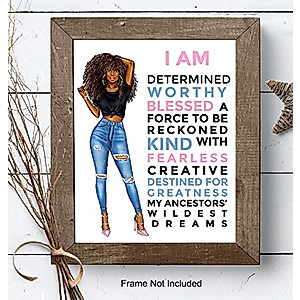 Motivational Black Wall Art for Latino Hispanic Ethnic African American Women - Inspirational Positive Quotes Home Decor Poster for Girls Room, Teens Bedroom, Bathroom - Encouragement Gifts for Women