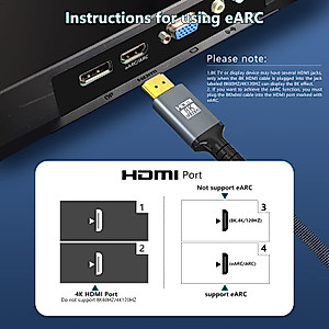 Eareyesail 8K HDMI 2.1 Cable 3 FT,48Gbps Ultra High Speed Gaming Braided Cables Support 8K@60HZ/4K@120Hz,eARC,Dynamic HDR,HDCP 2.2/2.3,3D,VRR for 120fps Monitor PS5/PS4/X-Box/Roku TV/RTX3080/3090