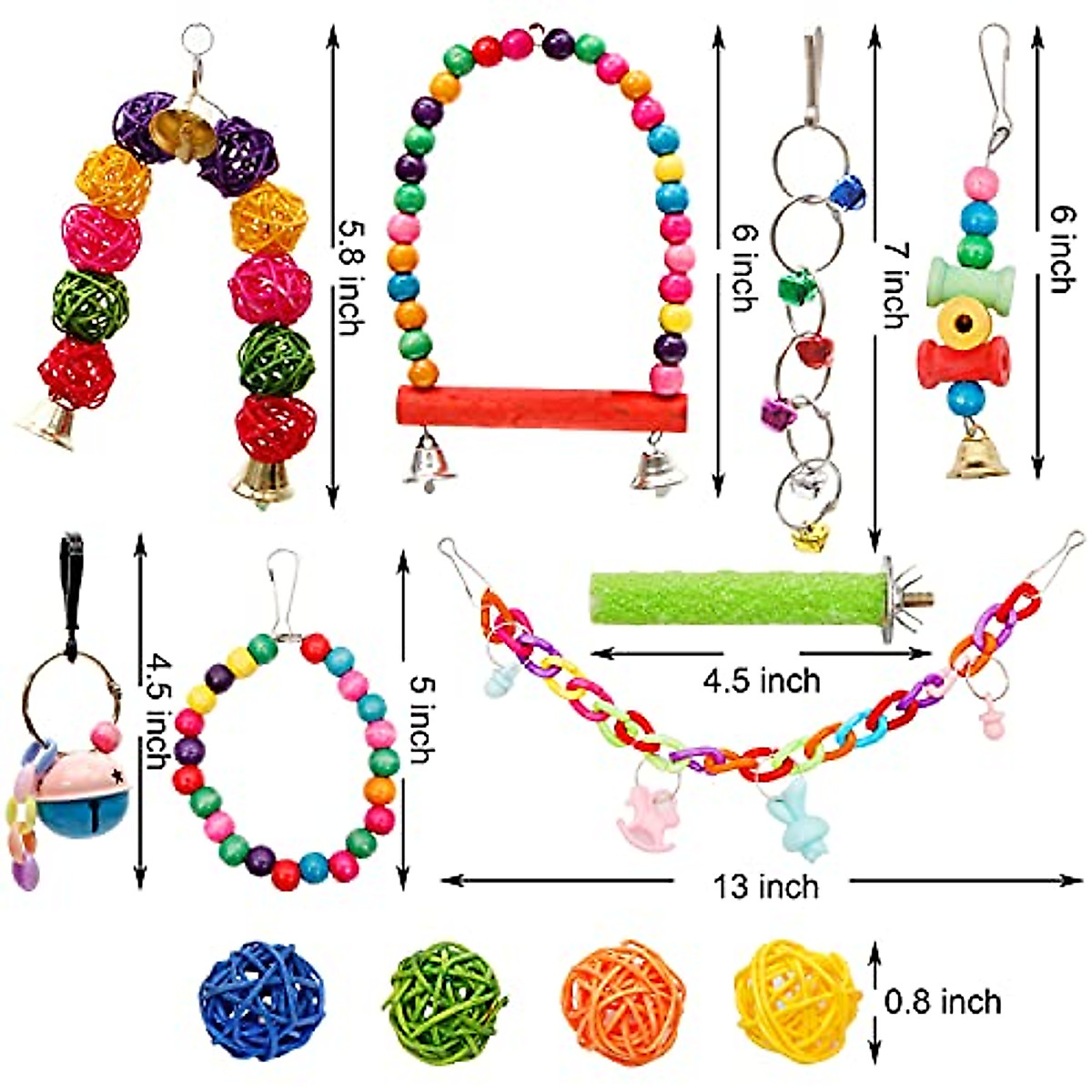 Youngever 12 Packs Bird Swing Toy, Parrot Toys Hanging Bell, Bird Cage Toys for Parrots, Finches, Macaws, Cockatiels