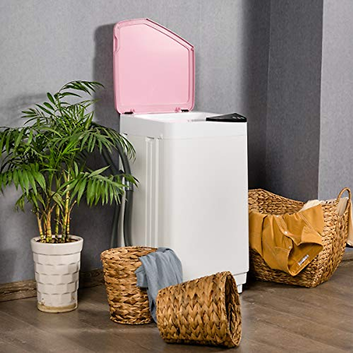 Giantex Full-Automatic Washing Machine Portable Washer and Spin Dryer 7.7 lbs Capacity Compact Laundry Washer with Built-in Barrel Light Drain Pump and Long Hose for Apartments Camping (White & Pink)