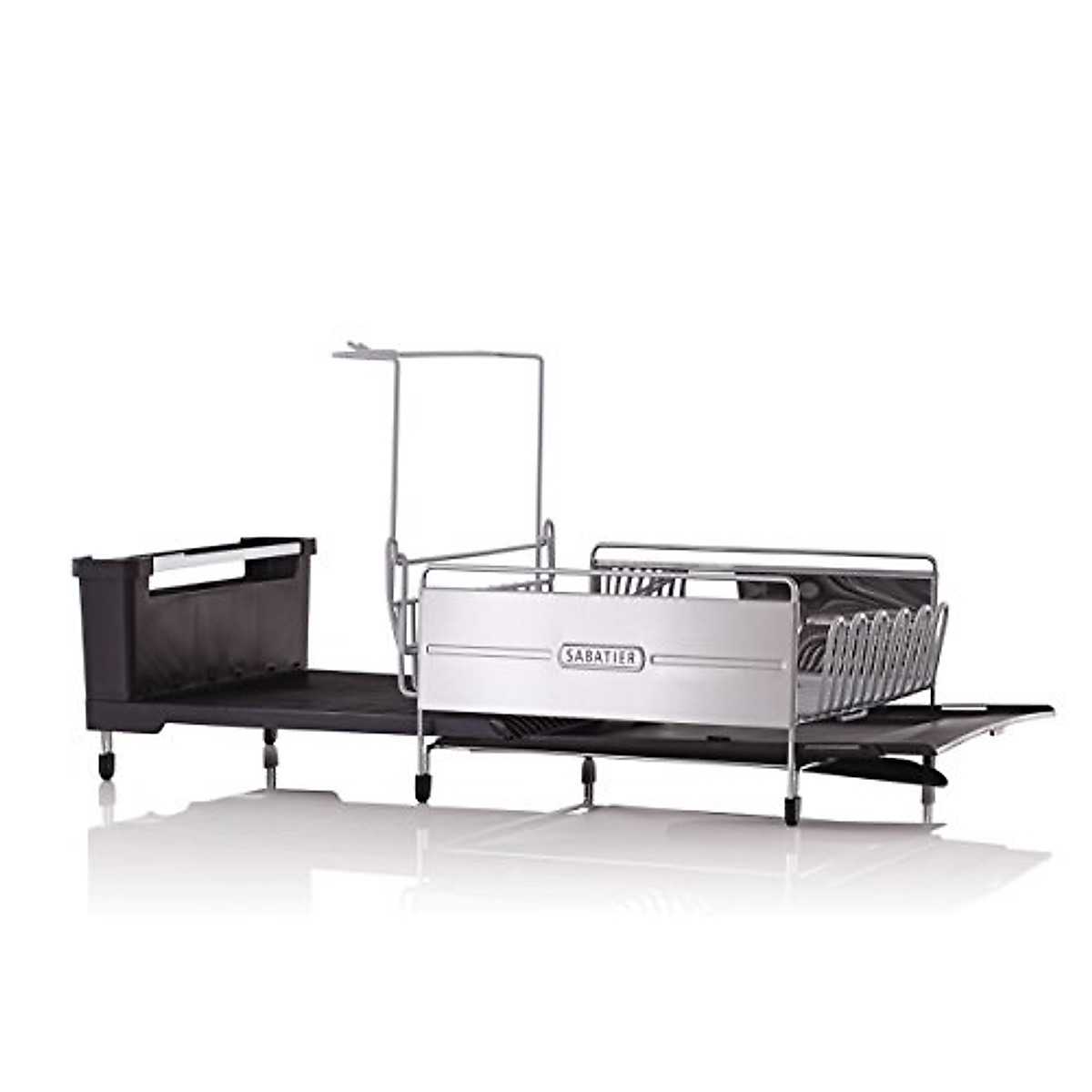 Sabatier Expandable Stainless Steel Dish Rack with Rust-Resistant Soft Coated Wires and Bi-Directional Spout, Gray/Black