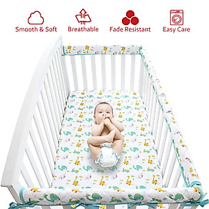 Mini Crib Sheets Fitted Compatible with Graco Playard Playpen, Breathable and Soft Fabric Pack and Play Sheets Suitable for Baby Boys or Girls Everyday Use - Dinosaur Paradise