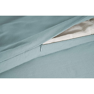 CASA PLATINO 100% Organic Cotton Duvet-Cover Set King Size Cool Blue, Pure Organic Cotton Long Staple Percale Weave Ultra Soft, Breathable, GOTS Certified
