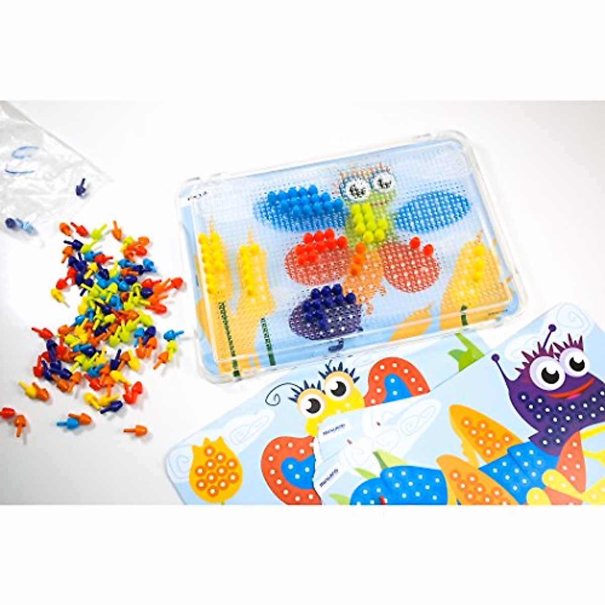 Miniland Educational MLE45316 Pegs 3/8", 6 Pattern Cards, 180 Pegs (Pack of 187)