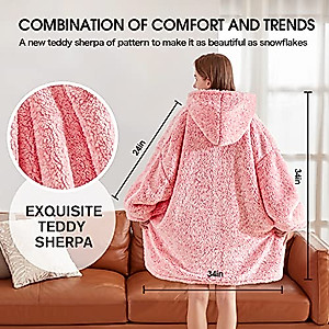 greenoak Blanket Hoodie Oversized Sherpa Wearable Blanket Sweatshirt, Ultra Soft Fuzzy Fleece Hooded Blanket, Plush Cozy Warm Reversible Sherpa Hoodie Blanket for Women Men Adult Teen (Large, Pink)
