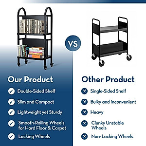 Rolling Library Book Cart – 34 Inches Tall, 100LBS Capacity Double Sided for Easy Organization - Sturdy, and Versatile Office Book Cart with 4 Lockable Wheels