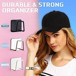 Hat Rack for Wall Hat Organizer (6-Pack), Metal Hat Racks for Baseball Caps, Adhesive Hat Hooks for Wall, No Drilling Hat Hangers for Closet Hat Holder Display, Sticky Hat Storage for Baseball Cap