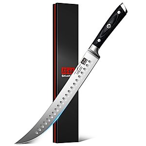 SHAN ZU Classic Carving Slicing Knife, Professional Brisket Knife 12 Inch German 1.4116 Stainless Steel With Wood Handle, Full Tang Handle Slicing Knife, Razor Sharp Ham Knife With GiftBox
