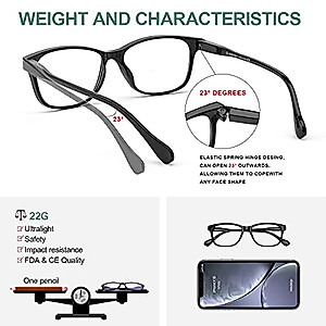K KENZHOU 5-Pack Reading Glasses Blue Light Blocking, UV400 Ultra Lightweight Spring Hinge Eyeglasses, Computer/TV/Phone Readers, Anti Eyestrain, UV Glare, Blurry Vision, for Men & Women(150)