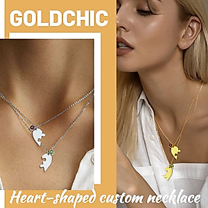 GOLDCHIC JEWELRY Gold Split Necklaces For Couples, Personalised Engraved Birthstones Matching Heart Pendant For 2