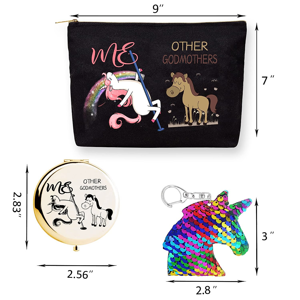 BoomBoomGifts Christmas Gifts for Godmother,Godmother Gifts,Godmother Zipper Makeup Bag Cosmetic Pouch,Godmother Travel Toiletry Pouch Organizer Bag,Godmother Compact Mirror