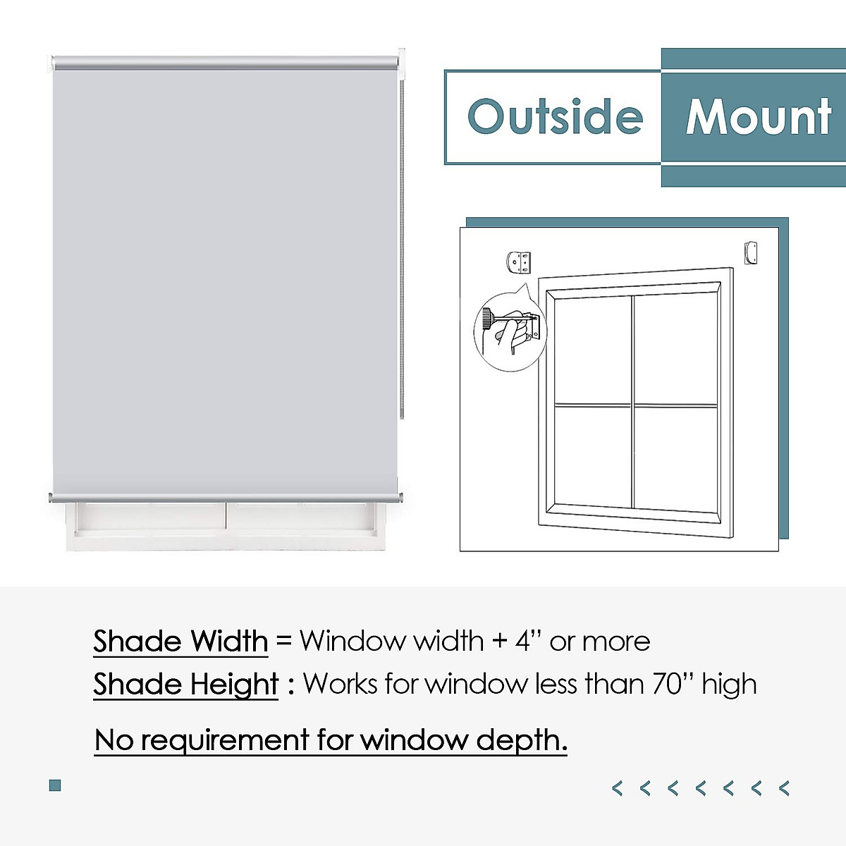 ChrisDowa 100% Blackout Roller Shade, Window Blind with Thermal Insulated, UV Protection Fabric. Total Blackout Roller Blind for Office and Home. Easy to Install. White,20" W x 72" H