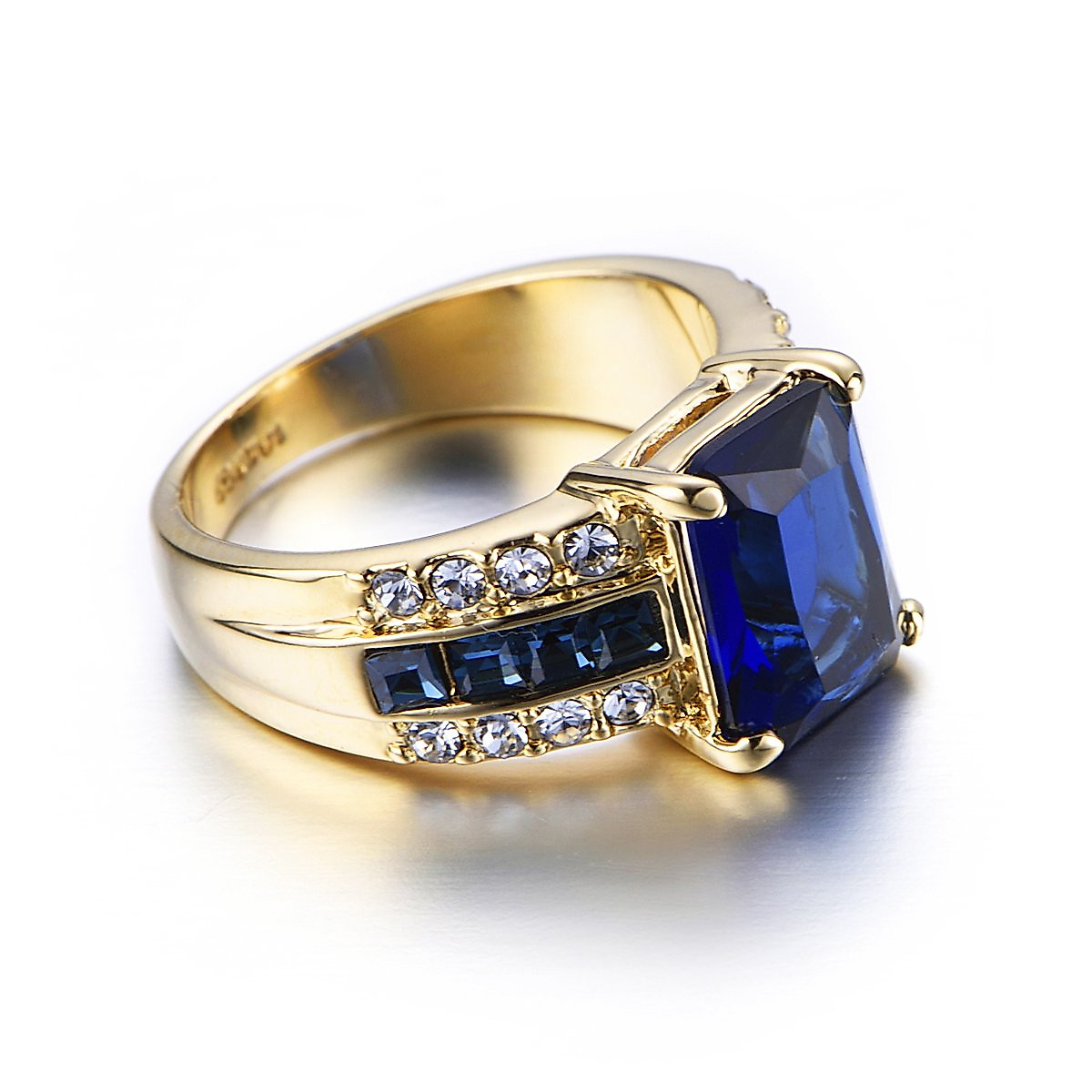 Yoursfs Ring Blue Crystal Gold Plated Stones in Sapphire Crystal Square Shape for Woman Wedding