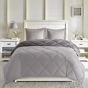 Madison Park Larkspur All Season Reversible Two Sides Down Alternative Set 3M Stain Release Comforters, King, Charcoal/Grey