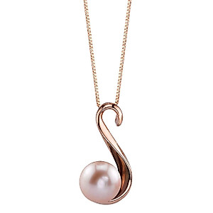 The Pearl Source 8-9mm Genuine Pink Freshwater Cultured Pearl Rose Gold Anastasia Pendant Necklace for Women
