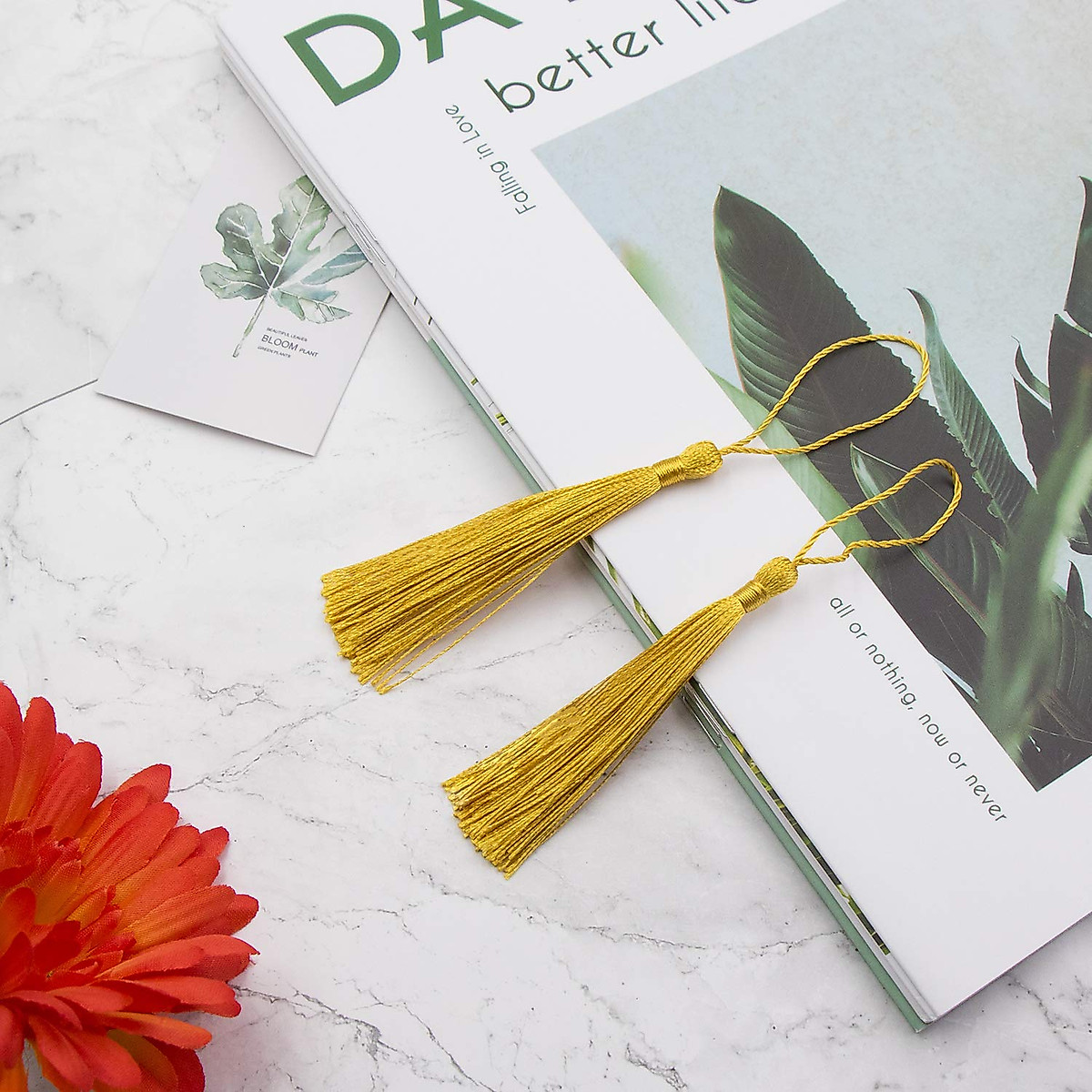 VAPKER 30 Pieces Gold Tassels 13cm/5-Inch Silky Handmade Soft Mini Tassels Floss Bookmark Tassels with 2-Inch Cord Loop for Jewelry Making, DIY Projects, Bookmarks