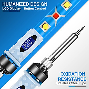 Electronics Soldering Iron Kit - 80W Digital LCD Solder Gun with ON/OFF Switch Adjustable Temperature Controlled and Fast Heating Thermostatic Design Welding Tool