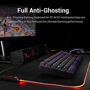 Redragon K552 Mechanical Gaming Keyboard 87 Key Rainbow LED Backlit Wired with Anti-Dust Proof Switches for Windows PC (Black Keyboard, Red Switches)