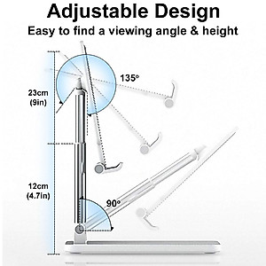Rosa Schleife Tablet Stand Adjustable Height, Foldable Tablet Holder, Dual Tube Aluminum Solid Tablets Holder, Compatible with iPad, Kindle, Microsoft Surface, Tab, E-Reader, 4-15'' (White)