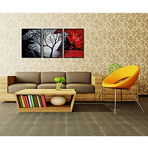 Wieco Art Large Size Framed Art Canvas Art Prints Wall Art the Cloud Tree Abstract Pictures Paintings for Bedroom Home Office Decorations Contemporary Artwork 3 Panels Black Frames