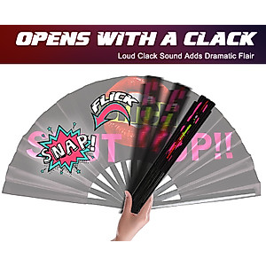 TAYUQEE Folding Hand Fan for Women - UV Glow Rave Hand Fan Large Bamboo Hand Held Chinese Fan with Velvet Bag for Rave Party, Music Festival, EDM, Drag Queen, Burlesque, Decoration, etc.